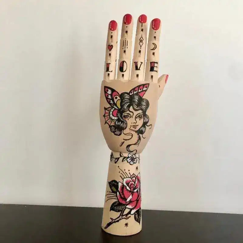 Tattooed Wooden Movable Joint Hand Decor – MAIA HOMES